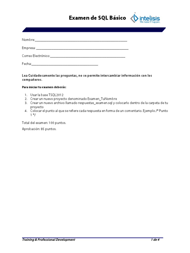 Examen Práctico y Teórico de SQL | PDF | SQL | Tecnologías de la información