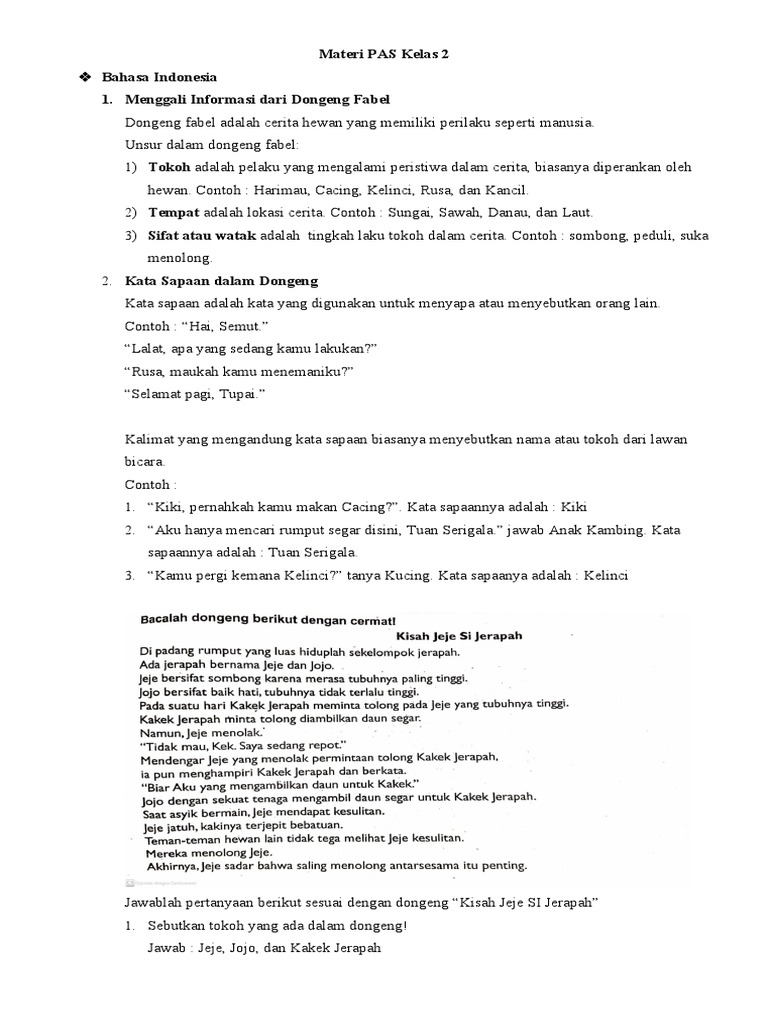 Materi PAS Kelas 2 BIN | PDF | Kajian Bahasa Asing | Fiksi Umum