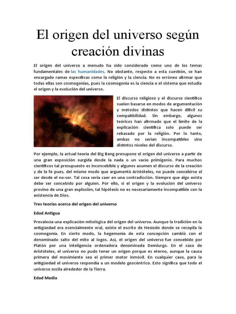 El Origen Del Universo Según Creación Divinas | PDF