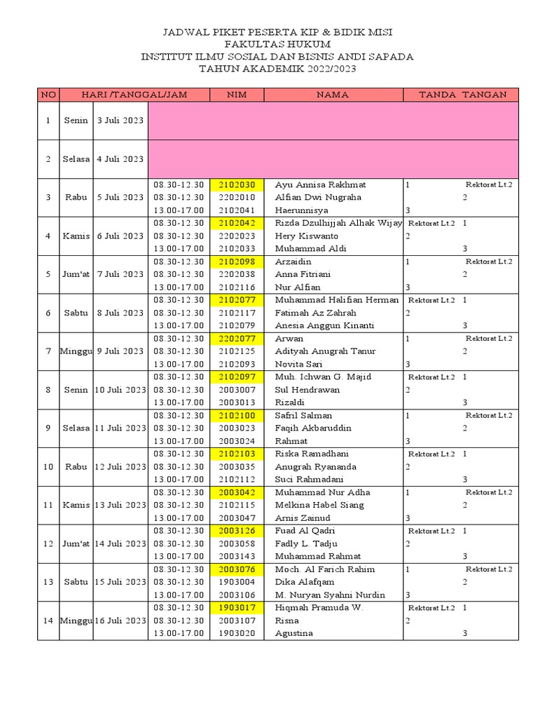 JADWAL PIKET | PDF