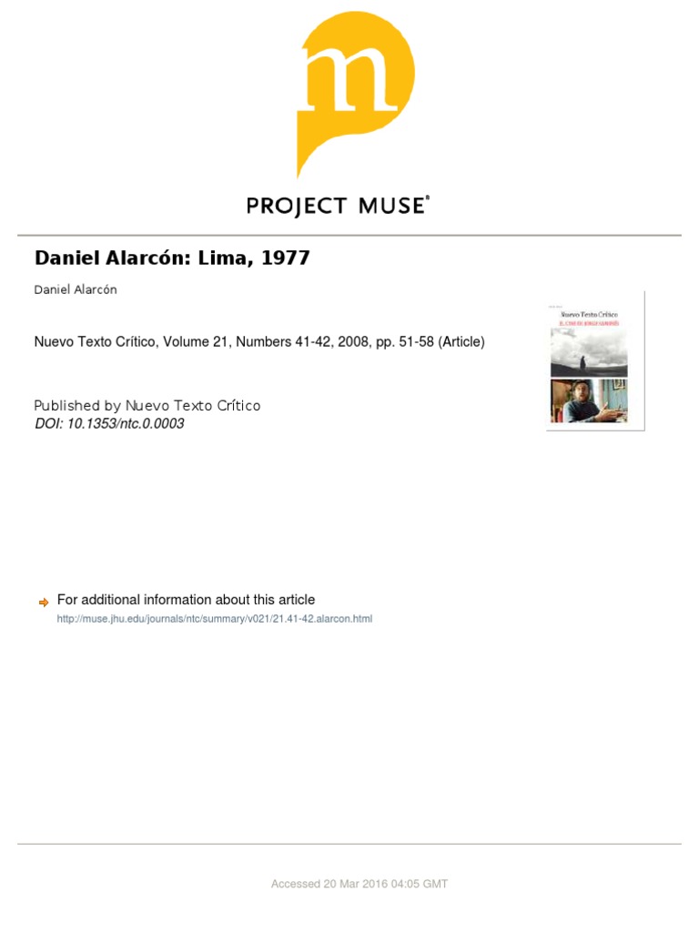 Daniel Alarcon Lima 1977 | PDF | Historia | Clásicos