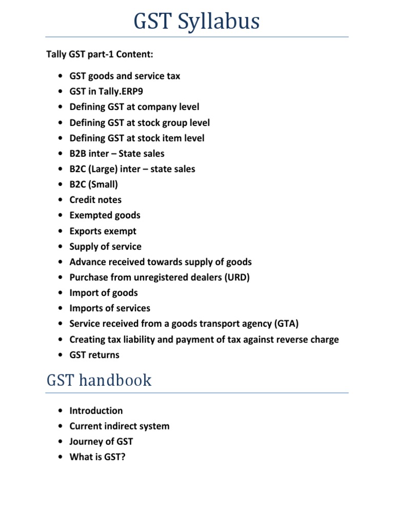 GST Course Syllabus Overview | PDF | Finance & Money Management