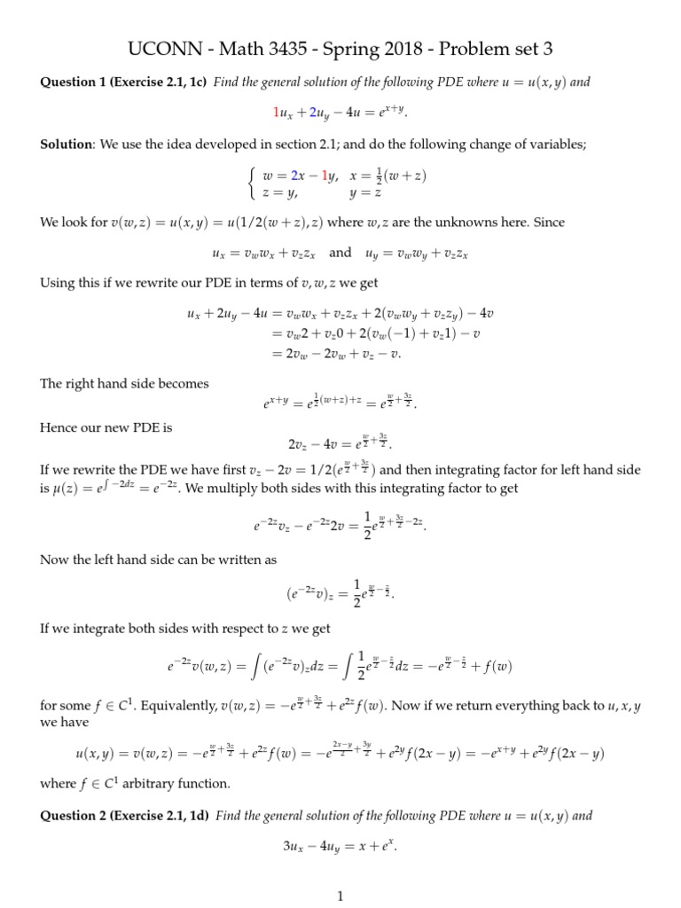 UCONN - Math 3435 - Spring 2018 - Problem Set 3 | PDF