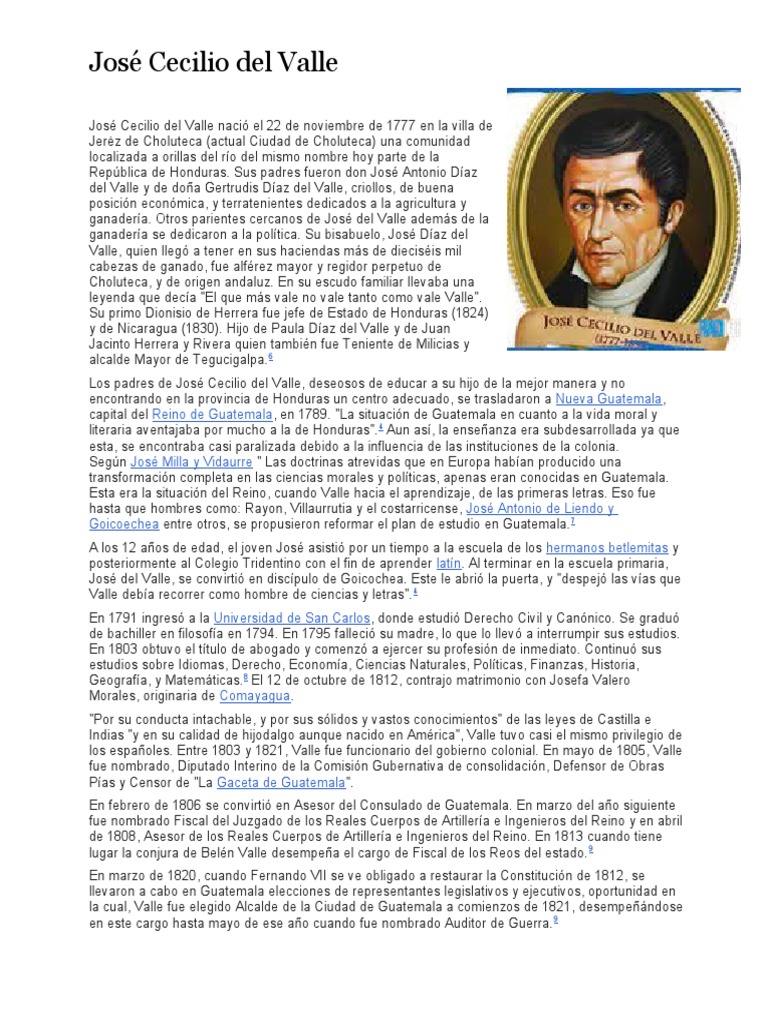 Biografía de José Cecilio del Valle | PDF