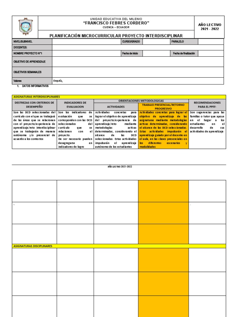 Formato Planificación Microcurricular Pdf