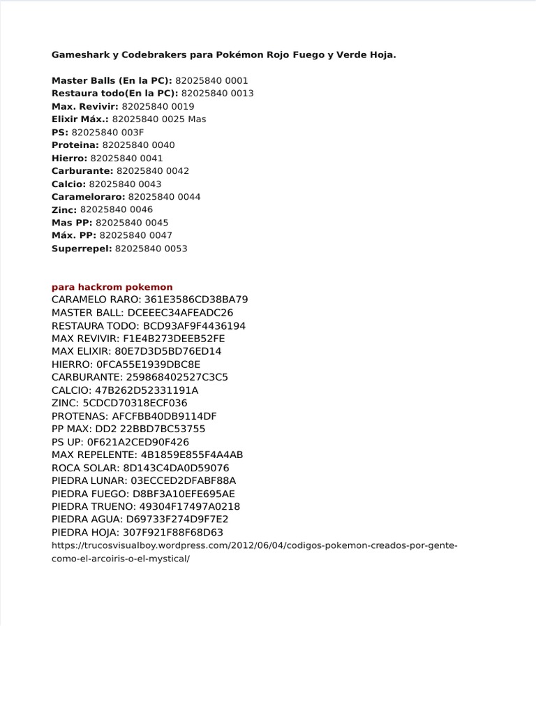 Dokumen - Tips Gameshark Rojo F y Verde H | PDF