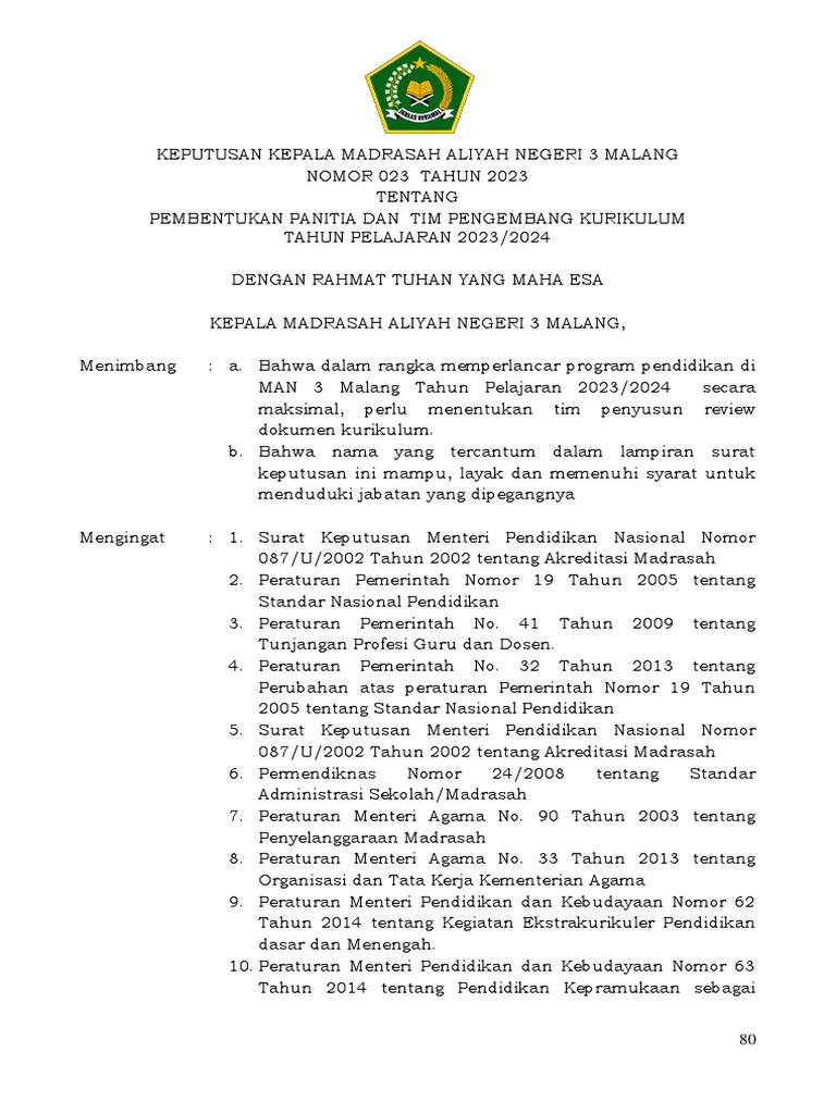 SK Tim Pengembang Kurikulum | PDF