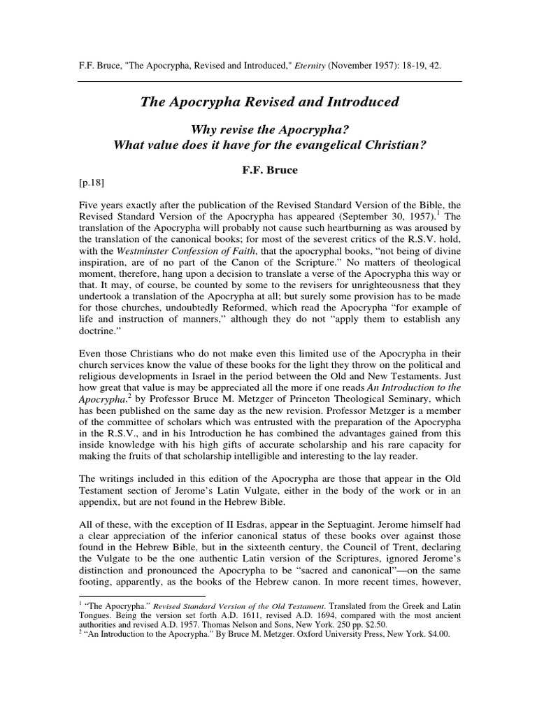 The Apocrypha Revised and Introduces - F.F. Bruce | PDF