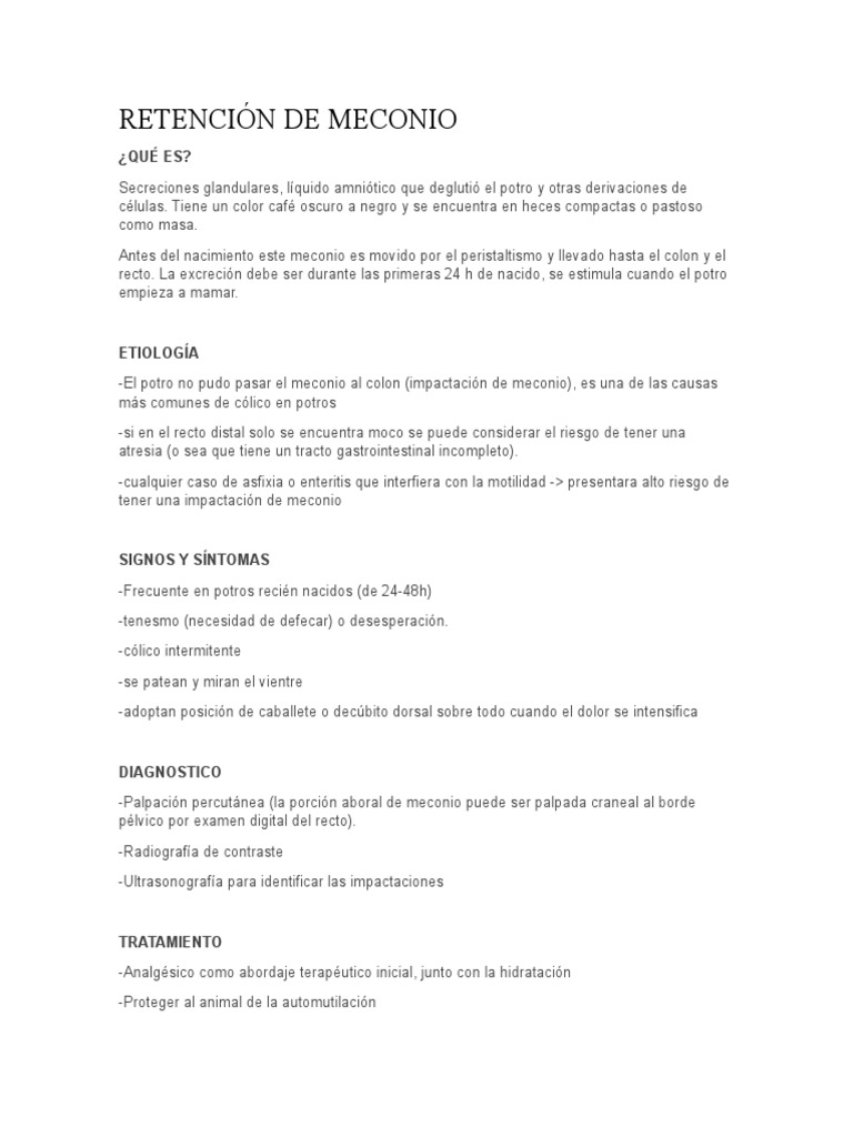 Retención de Meconio en Potros: Causas y Tratamiento | PDF
