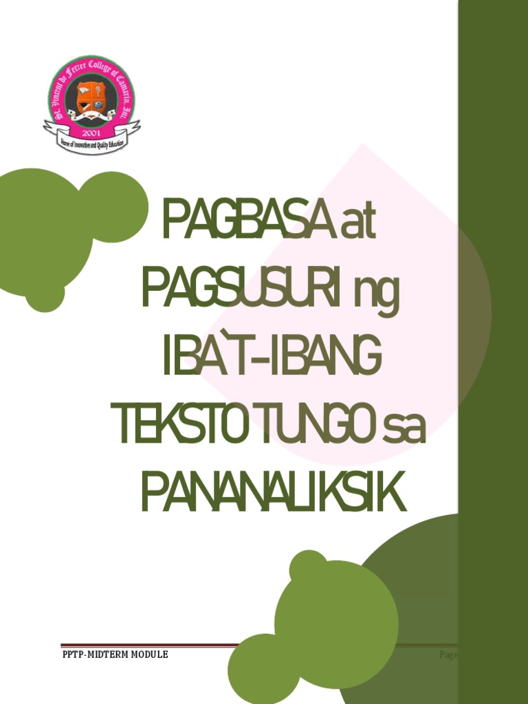 Pagbasa at Pagsusuri NG Ibat Ibang Teksto Tungo Sa Pananaliksik Midterm Module | PDF