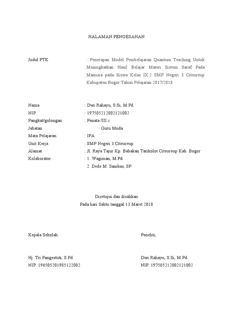 HALAMAN PENGESAHAN PTK | PDF