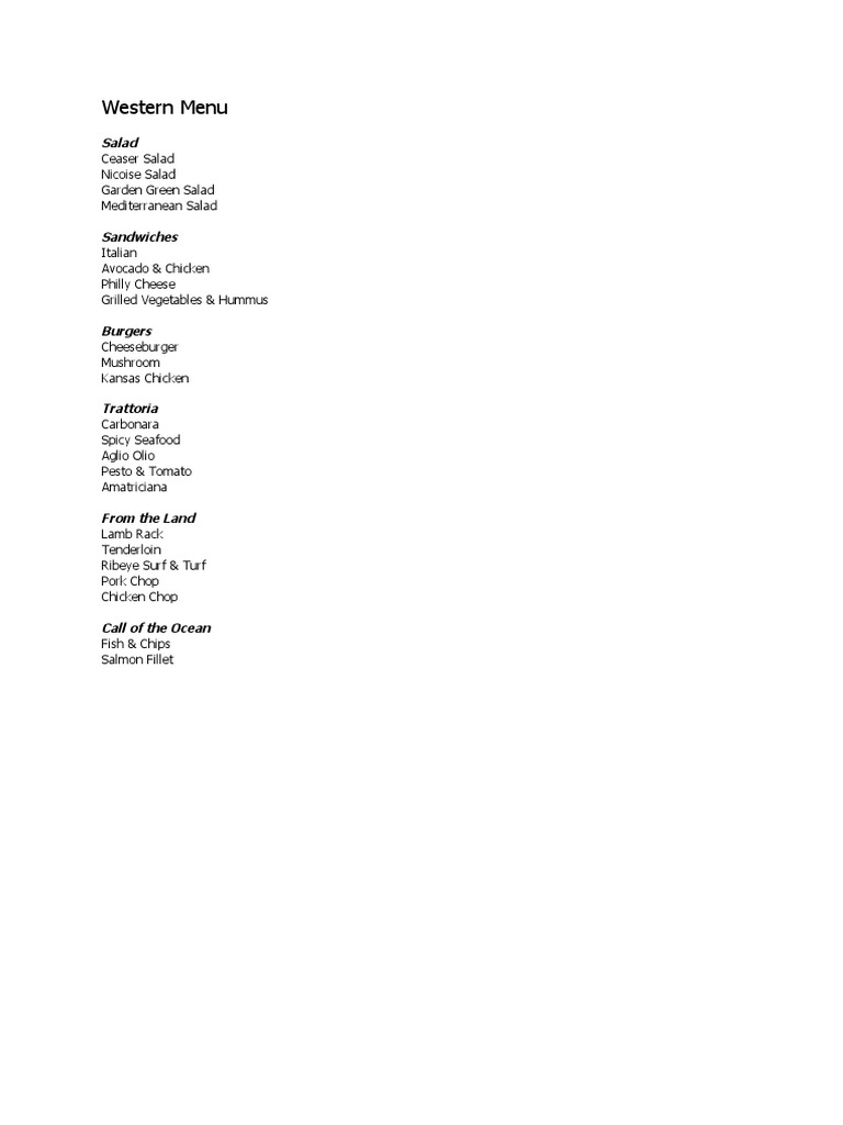 Western Menu | PDF