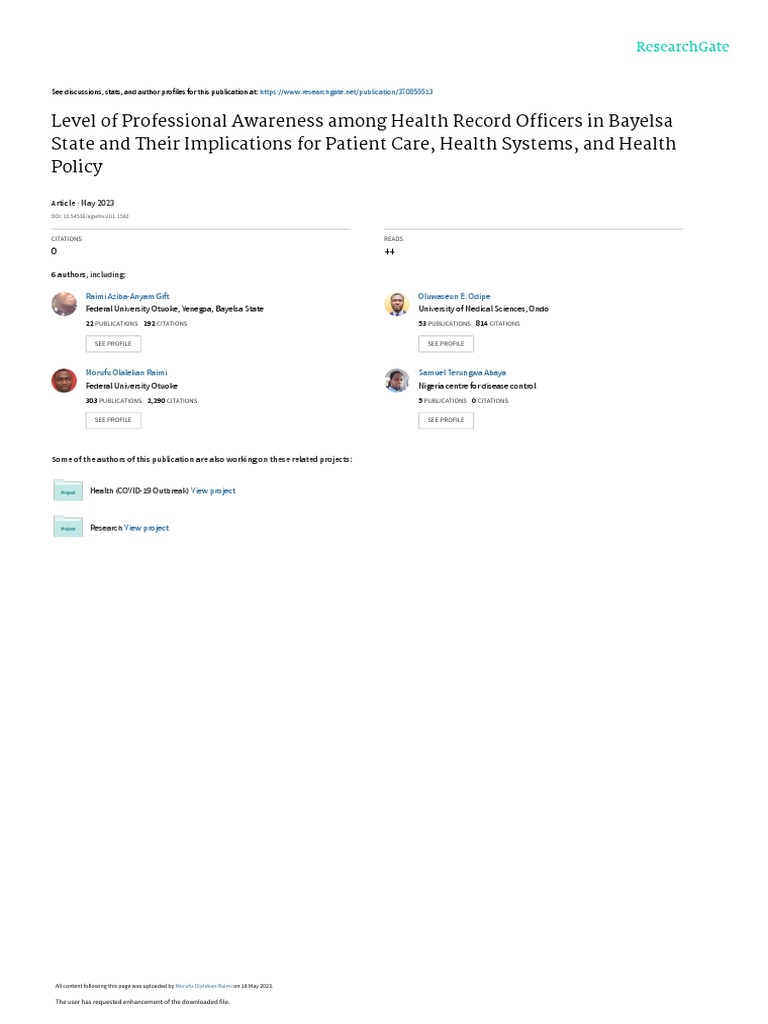 Level of Professional Awareness Among Health Record Officers in Bayelsa ...