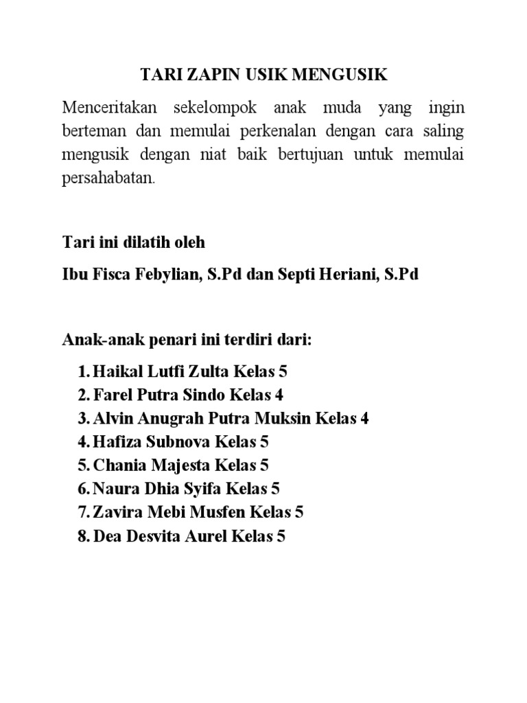 Tari Zapin Usik Mengusik | PDF