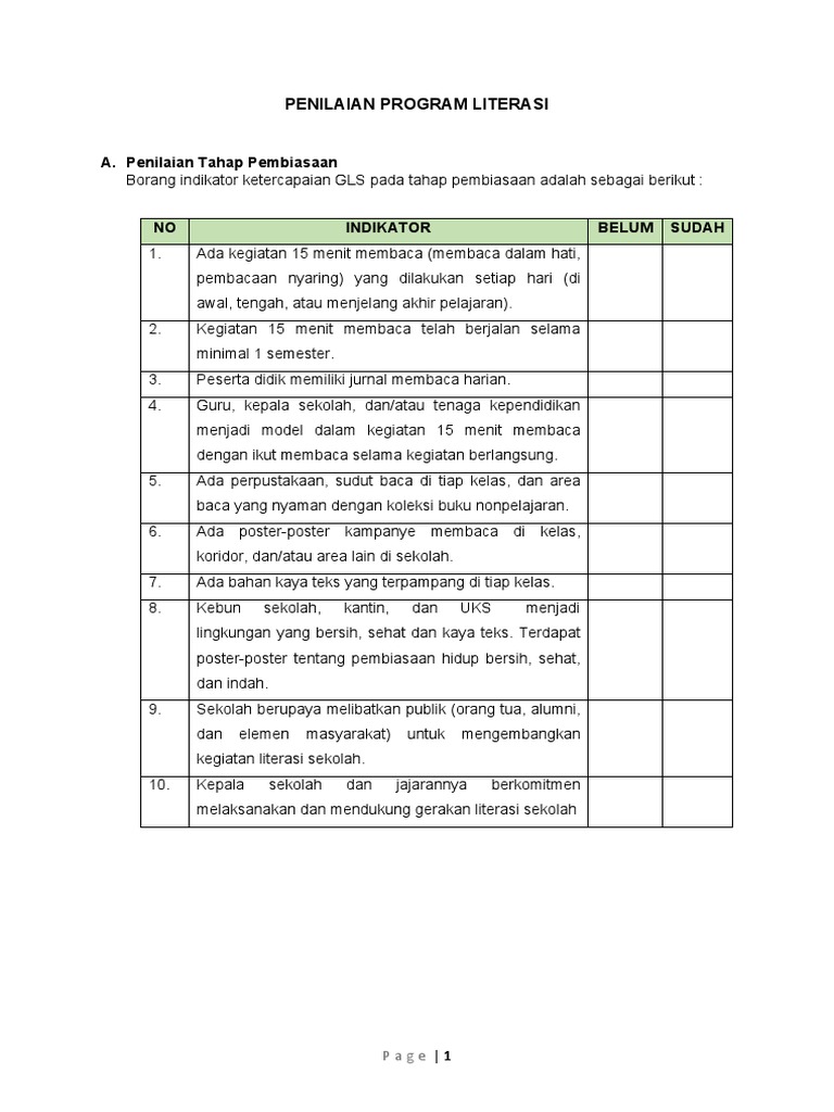Penilaian Program Literasi | PDF