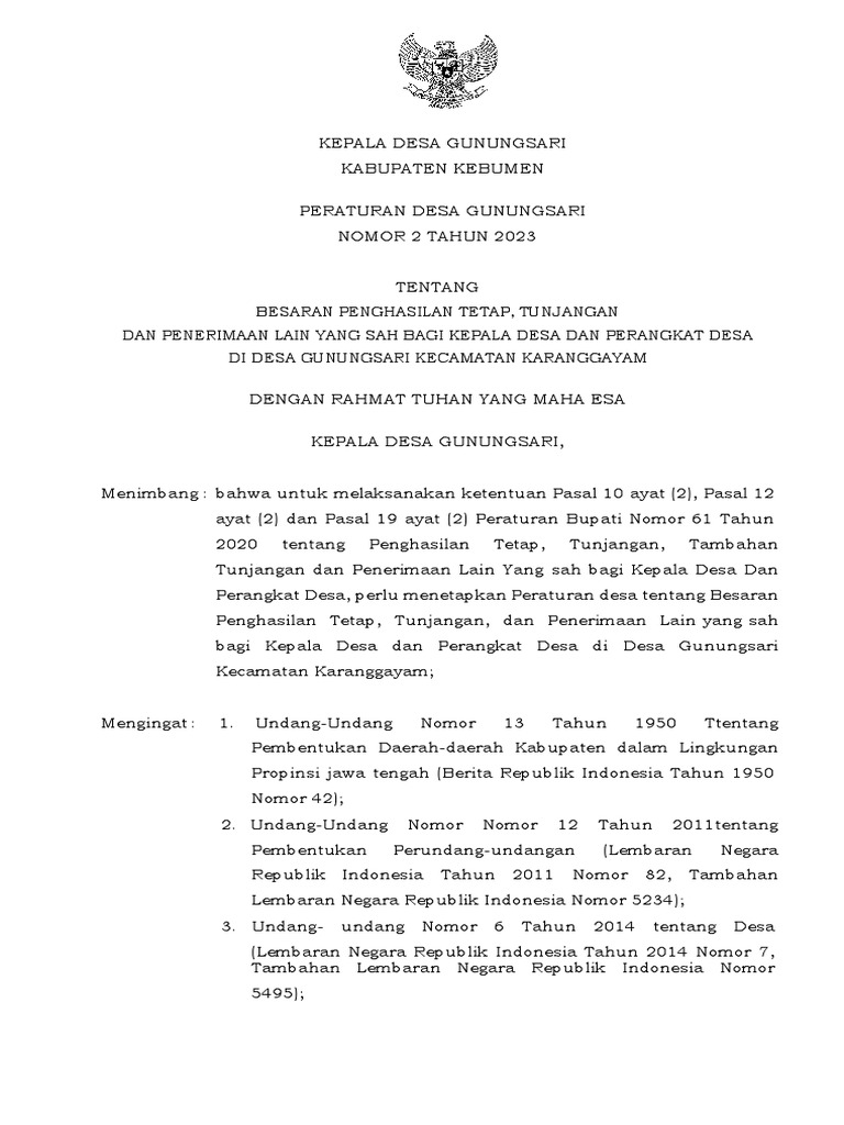 Peerdes Siltap Dan Tunjangan 2023 Ok | PDF