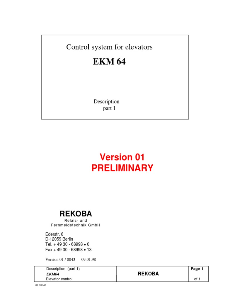 Ekm64 1 Ing | PDF | Power Supply | Elevator