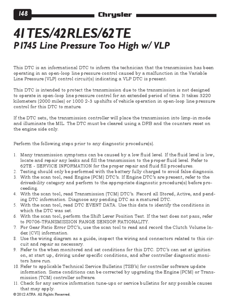 41TES/42RLES/62TE: P1745 Line Pressure Too High W/ VLP | PDF | Valve ...