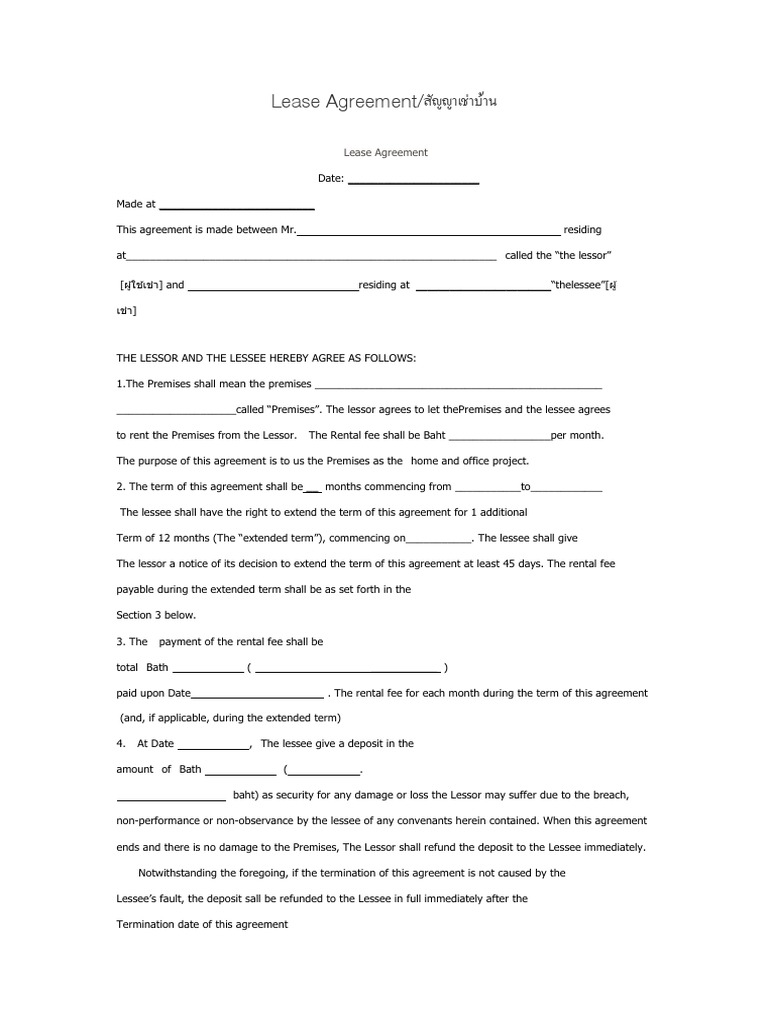 Example of English Lease Agreement | PDF