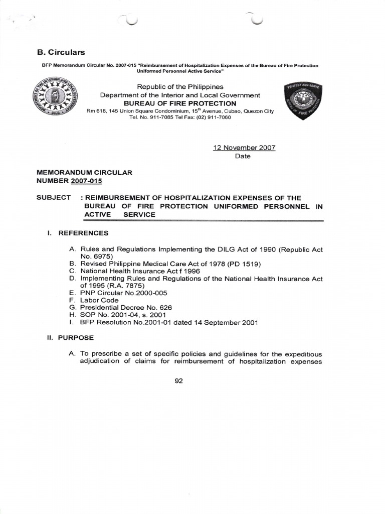 BFP MC 2007-015 (Hospital Reim) | PDF