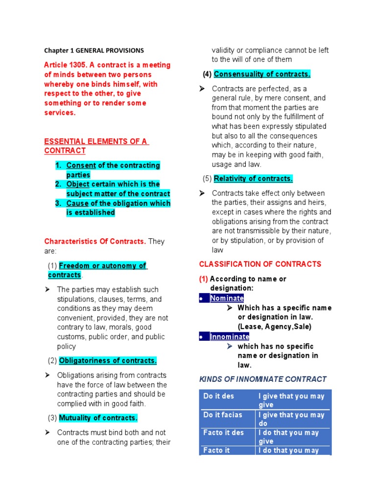 Contracts - Chapter 1-3 | PDF