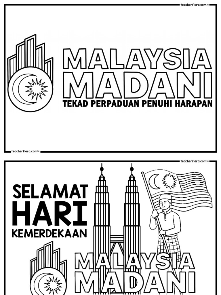 Hari Merdeka 2023 Colouring Sheets Malay N Eng Version | PDF