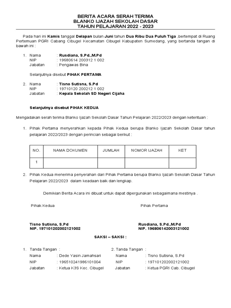 BA Serah Terima Blanko Ijazah | PDF