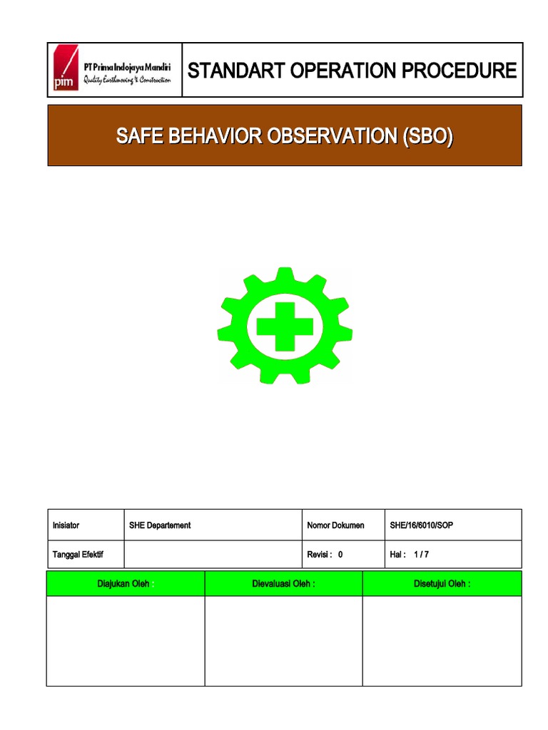 SHE SOP Safe Behavior Observation (SBO) | PDF