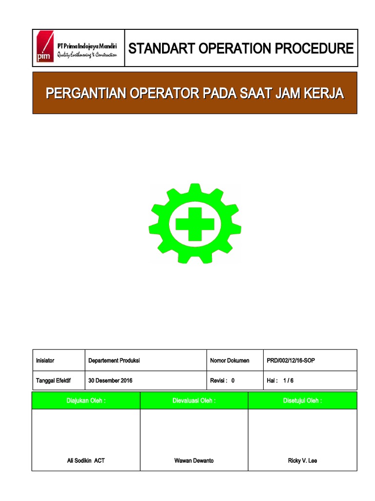 SHE SOP Pergantian Operator Pada Saat Jam Kerja | PDF