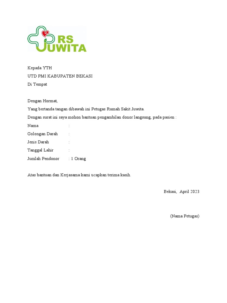 surat pengantar donor langsung PMI | PDF