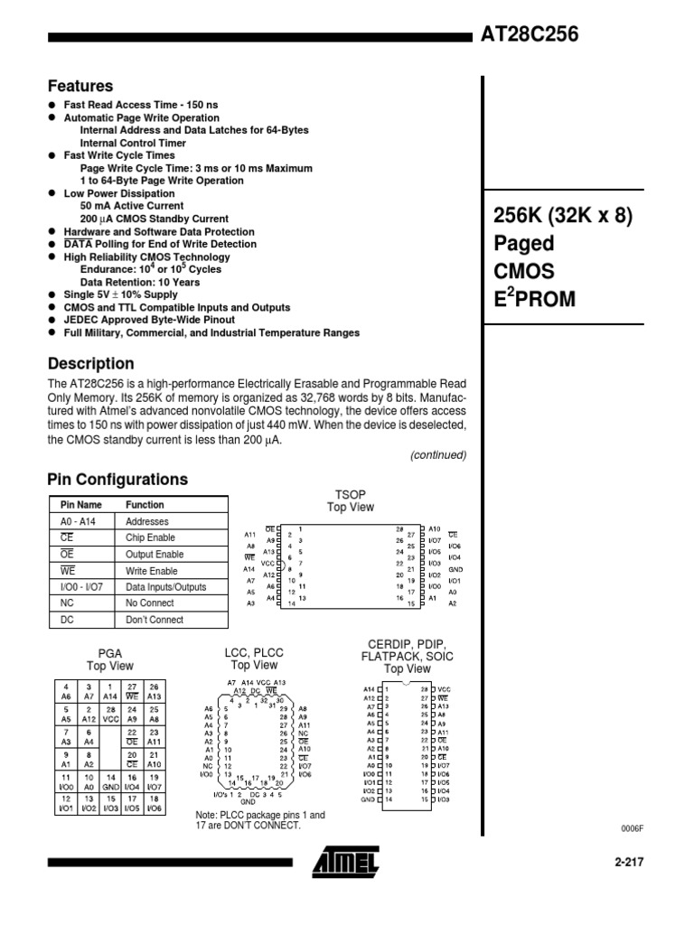 AT28C256 | PDF | Cmos | Digital Technology
