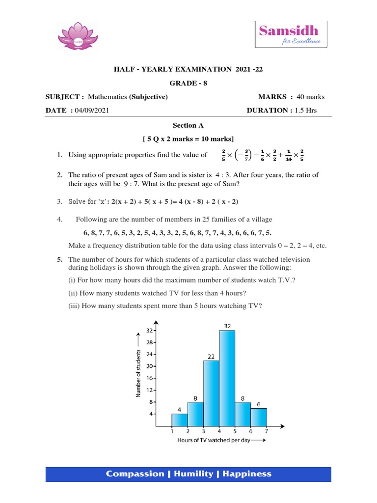 G 8-Half Yearly - Subjective Math | PDF | Mathematics