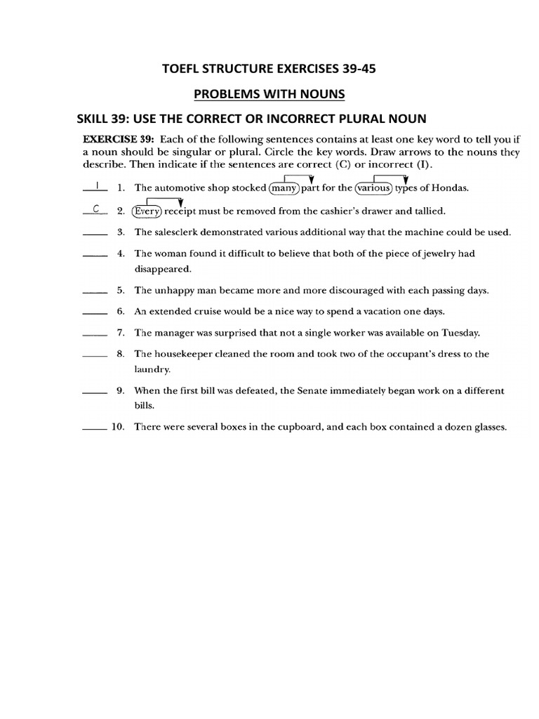 TOEFL Structure Exercises 39-45 | PDF
