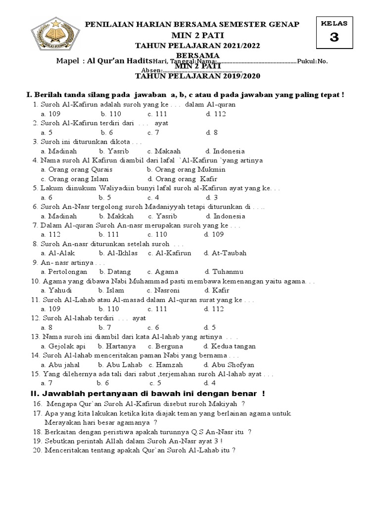 UTAS GENAP Bhasa Jawa Dan Alquran | PDF
