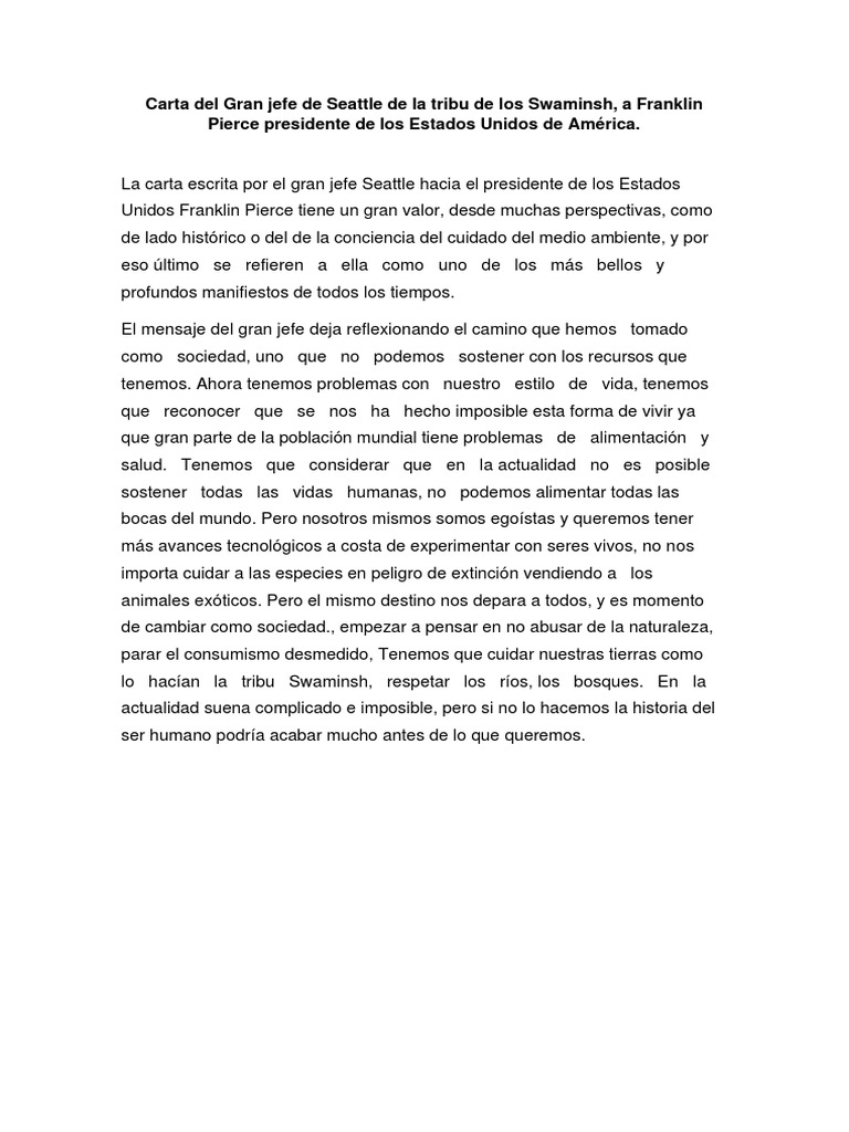 Carta Del Gran Jefe de Seattle | PDF