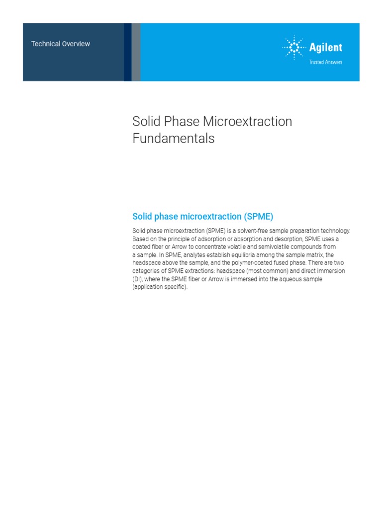 Te Solid Phase Microextraction Fundamentals Spme Arrow 5994 5775en Agilent Pdf Adsorption