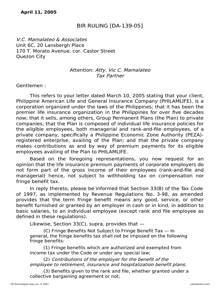 2005 BIR - Ruling - DA 139 05 - 20210505 12 PWRFVV | PDF