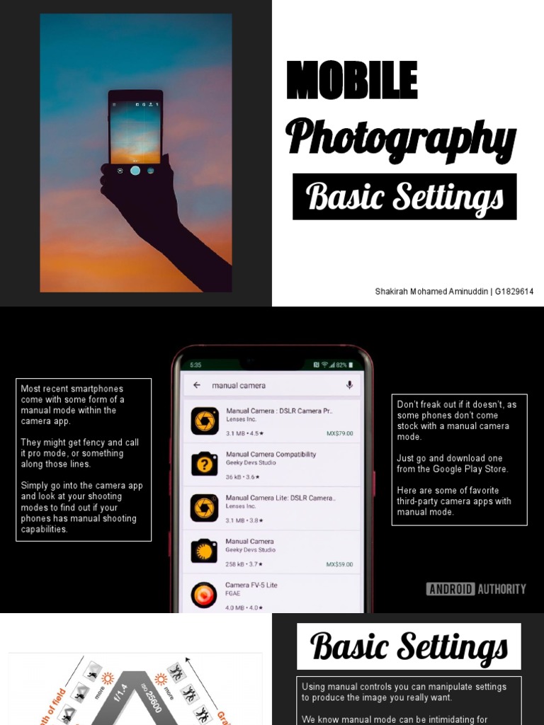 Basic Settings Mobile Photography Slide Presentation PDF | PDF | Exposure (Photography) | Camera