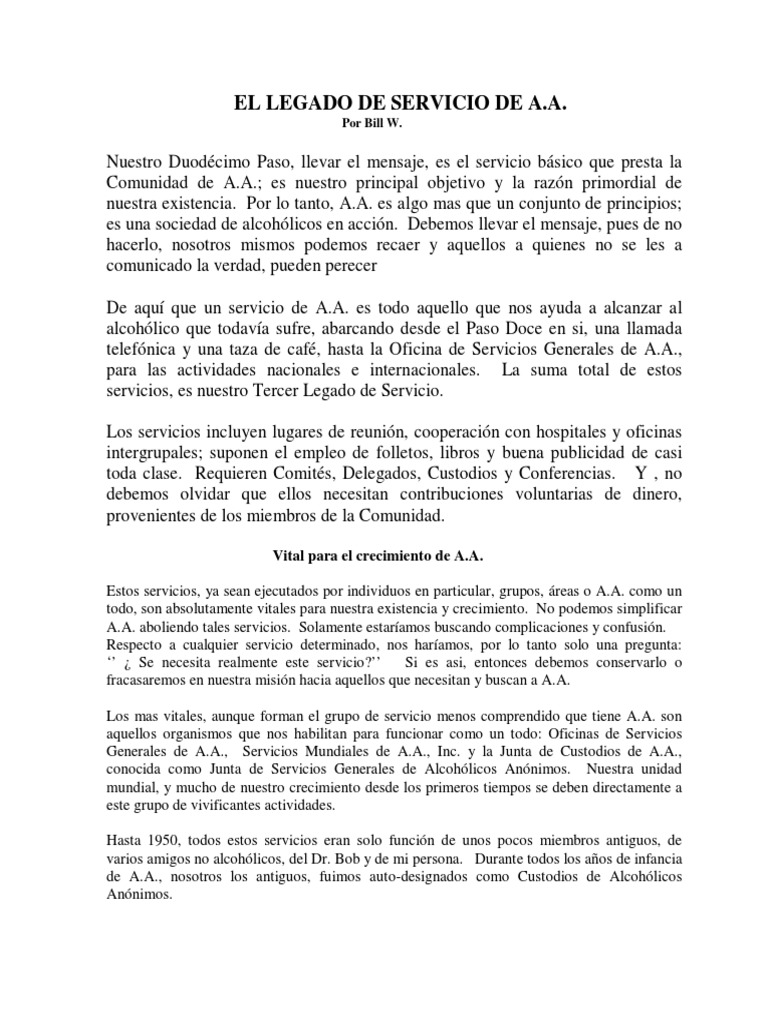 El Legado De Servicio De Aa Pdf Alcoholicos Anonimos