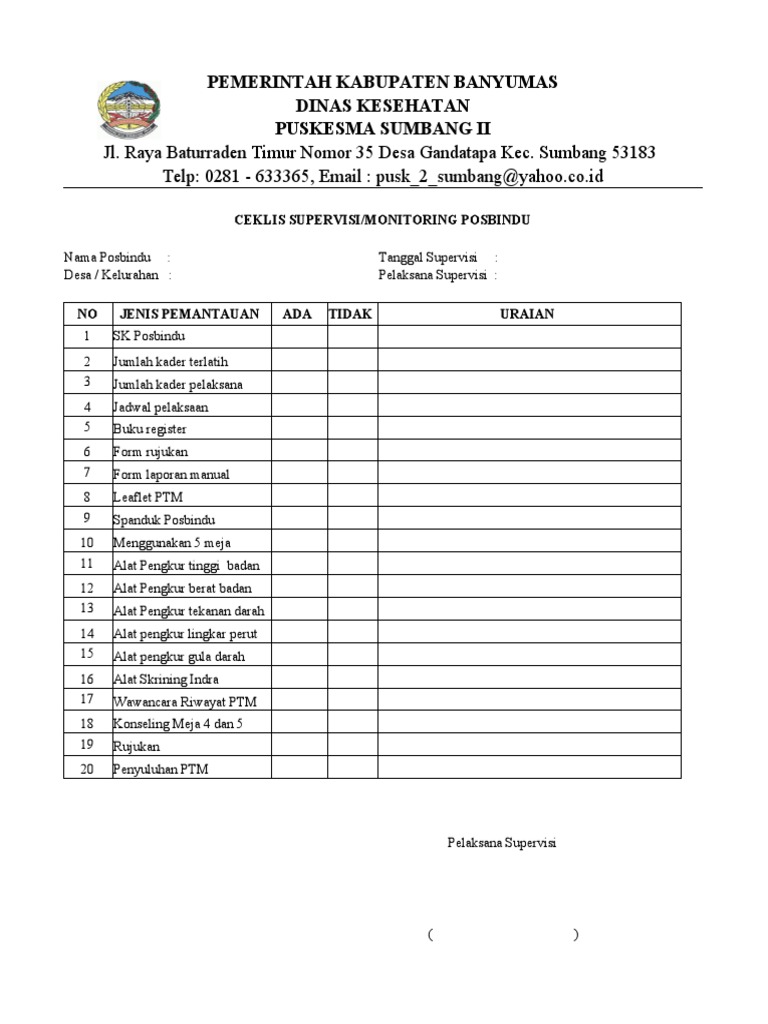 Ceklis Supervisi Posbindu Sumbang II 2023 | PDF