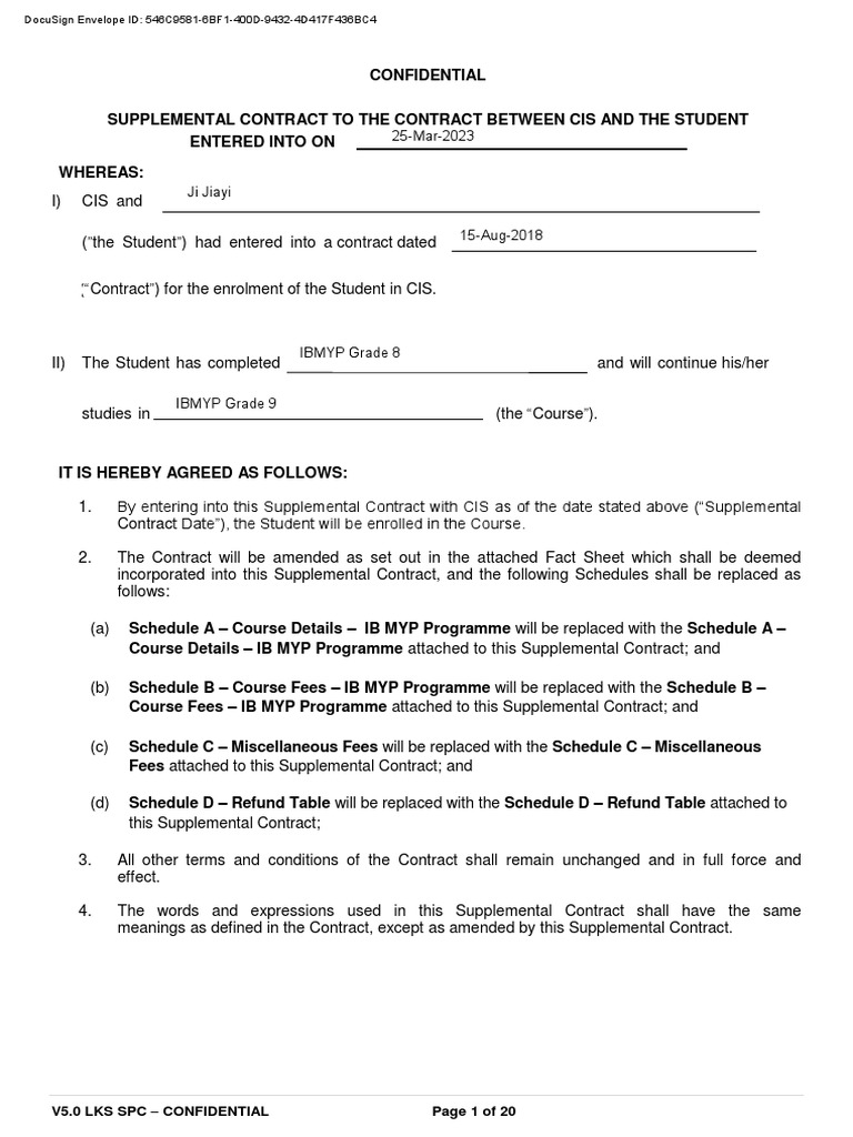 2023-2024 V5.0 Annual Supplemental Contract For Returning Students (MYP ...
