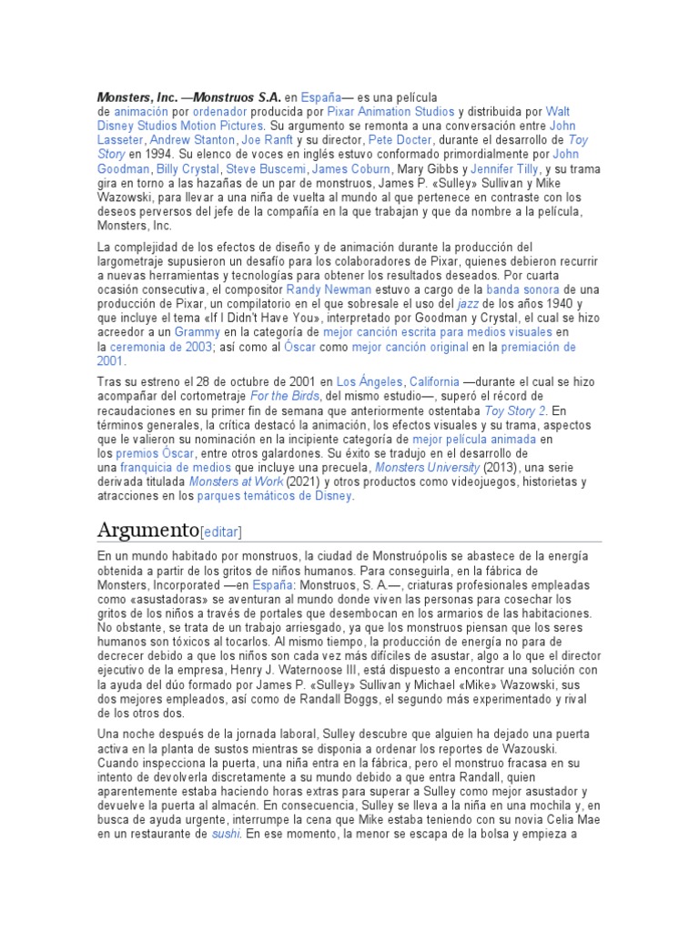 Monsters, Inc.: La historia de Boo | PDF | Pixar