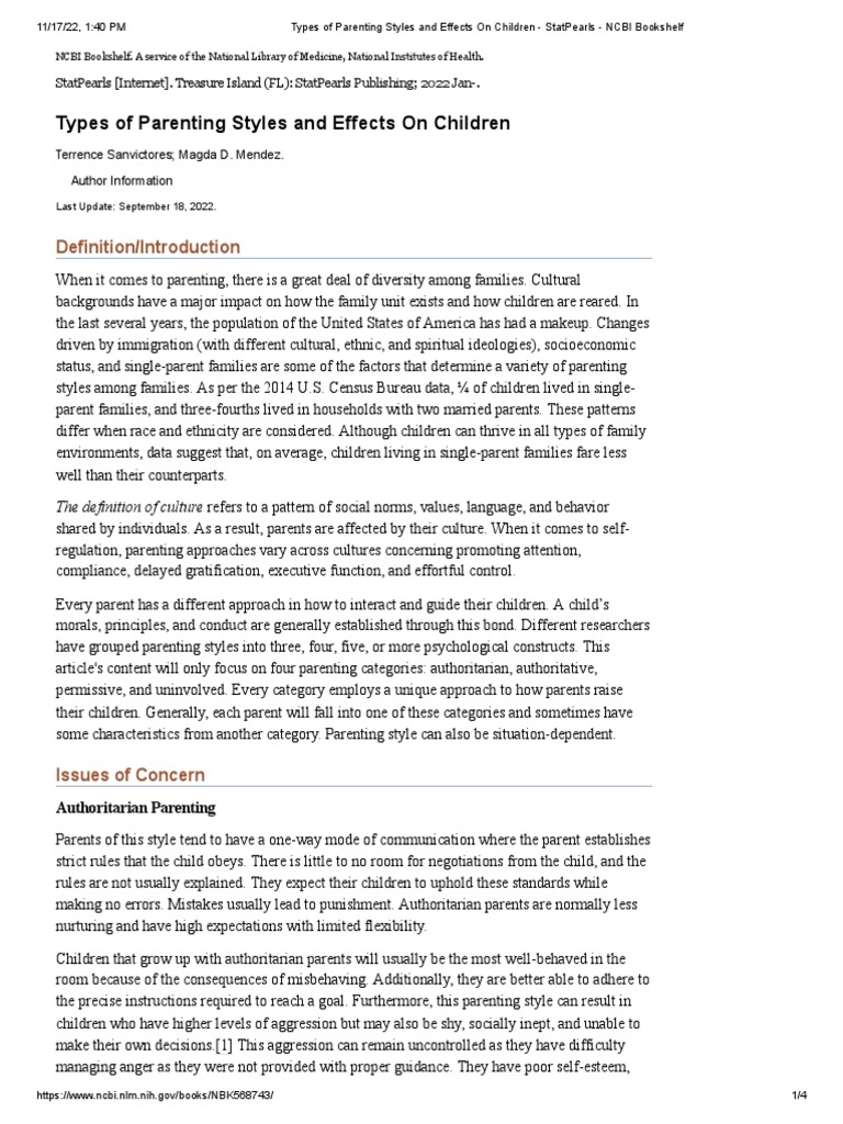 Types of Parenting Styles and Effects On Children - StatPearls - NCBI ...