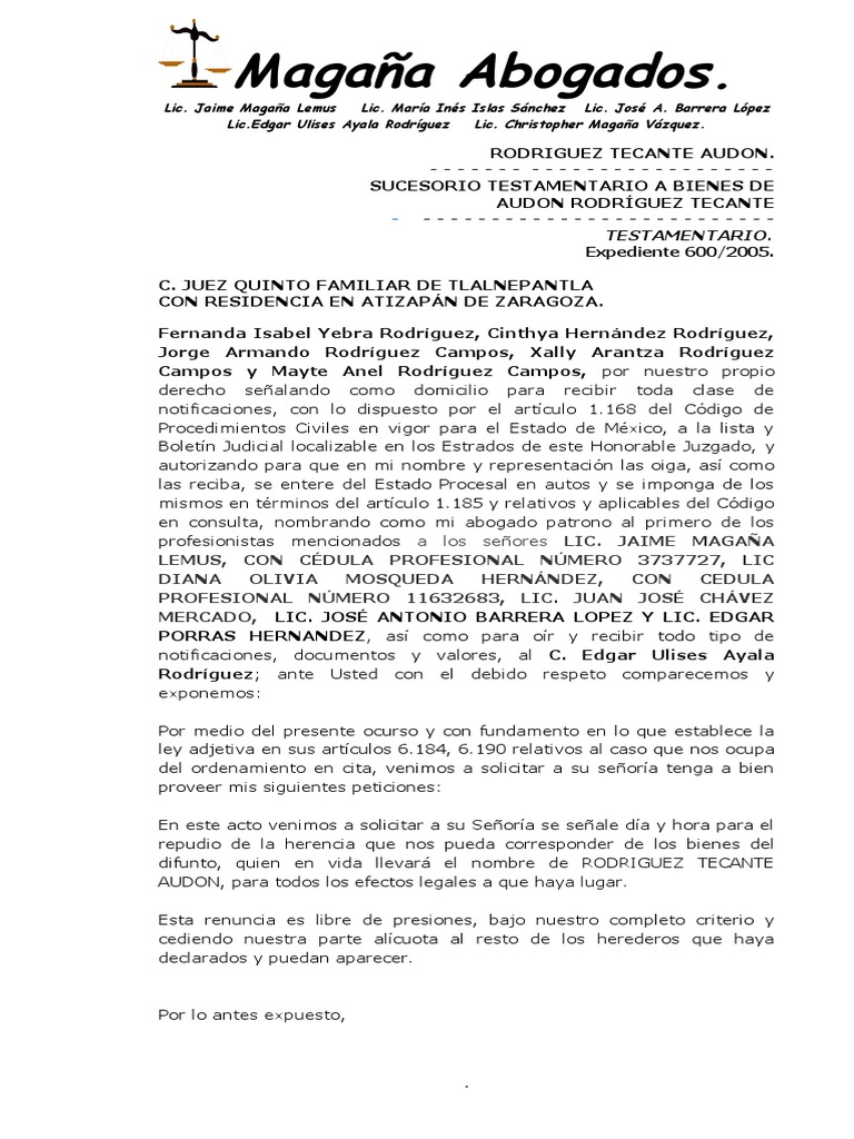 Escrito De Repudio Herencia Audon Pdf Gobierno Justicia