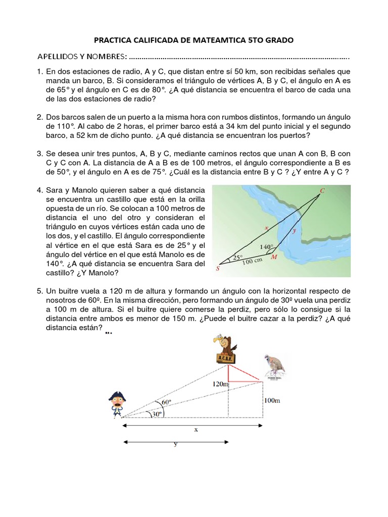 Practica Calificada de Mateamtica 5to Grado | PDF