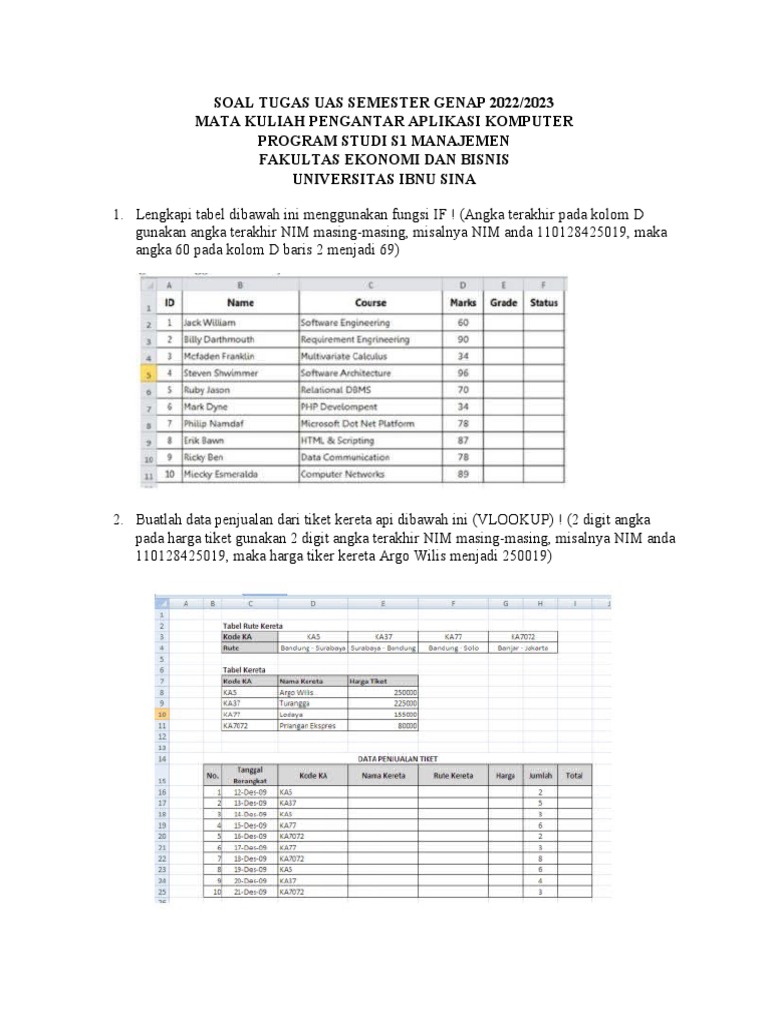 Soal Uas Mata Kuliah Pengantar Aplikasi Komputer | PDF