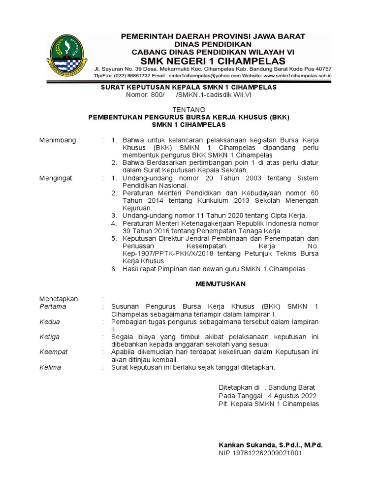 SK BKK SMKN 1 Cihampelas 2022 | PDF