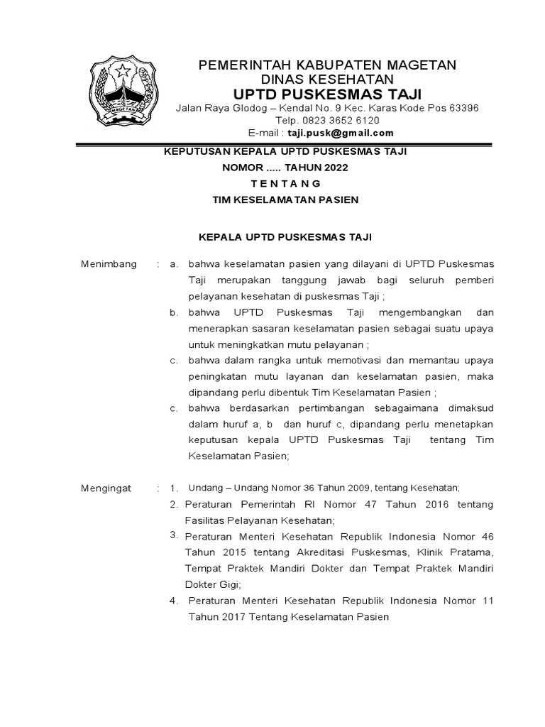 Sk Tim Keselamatan Pasien 2022 Pdf