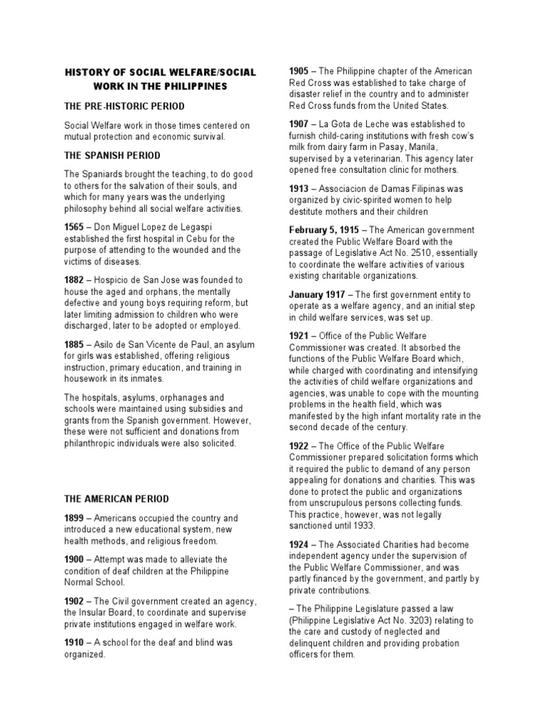 Evolution of Social Welfare in the Philippines | PDF | Social Work ...