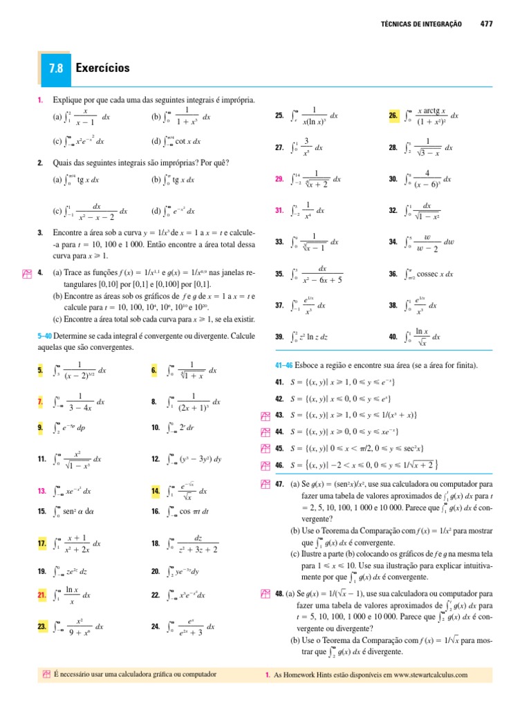 Lista 9 - Integrais Impróprias | PDF